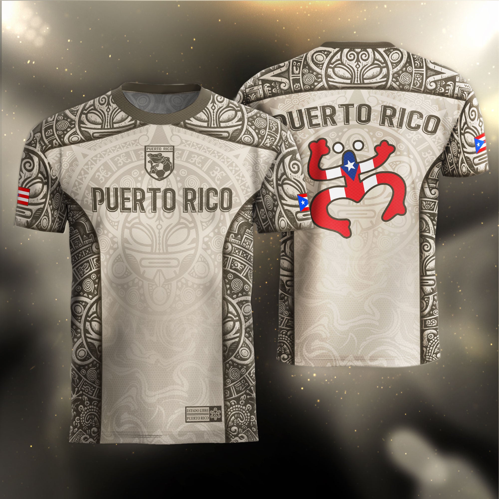 Puerto Rico Boricua Coqui Frog Taino Tribal Beige Gold National Soccer ...