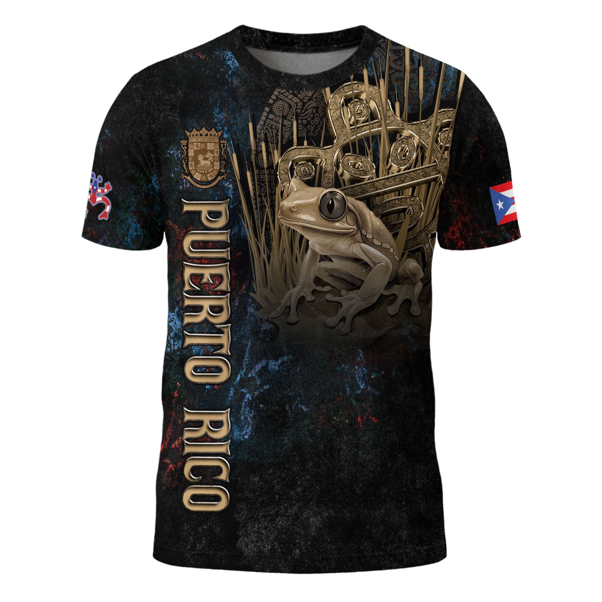 Puerto Rico Coqui Frog Taino Heritage Boricua Pride Gold Emblem Black ...